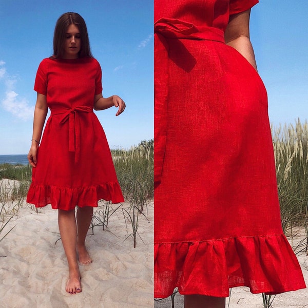 Red Linen Dress - Etsy