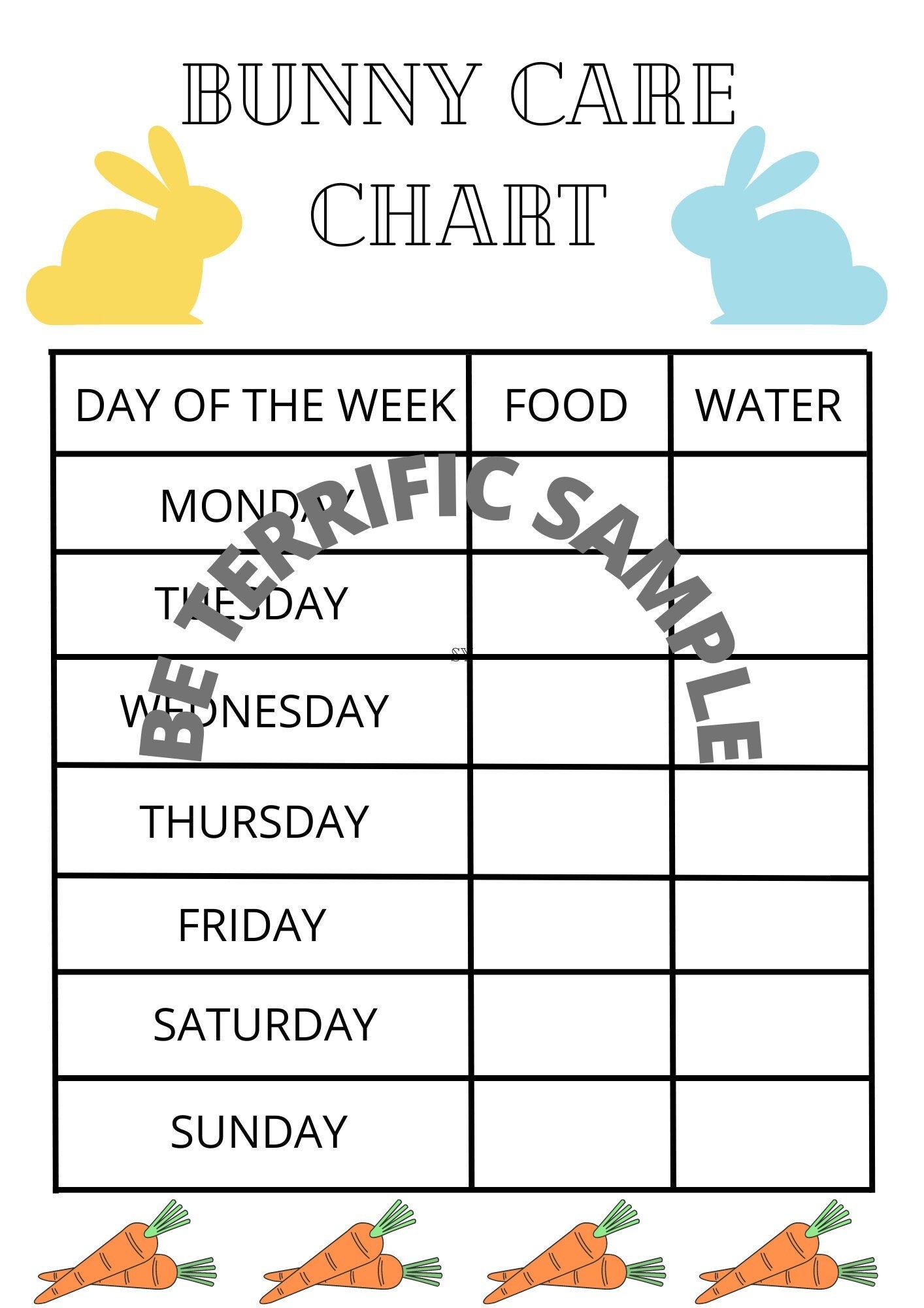 Bunny Care/feeding Chart - Etsy