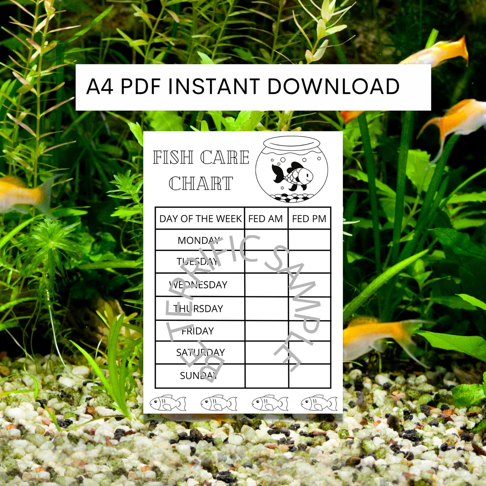 Printable Fish Feeding Chart, Children's Fish Feeding Chart, Pet Chart ...