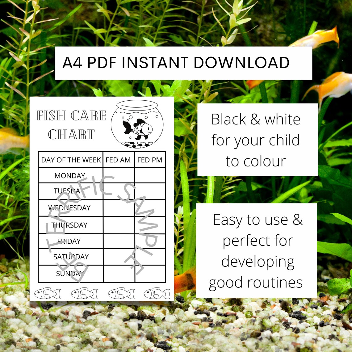 Printable Fish Feeding Chart, Children's Fish Feeding Chart, Pet Chart ...