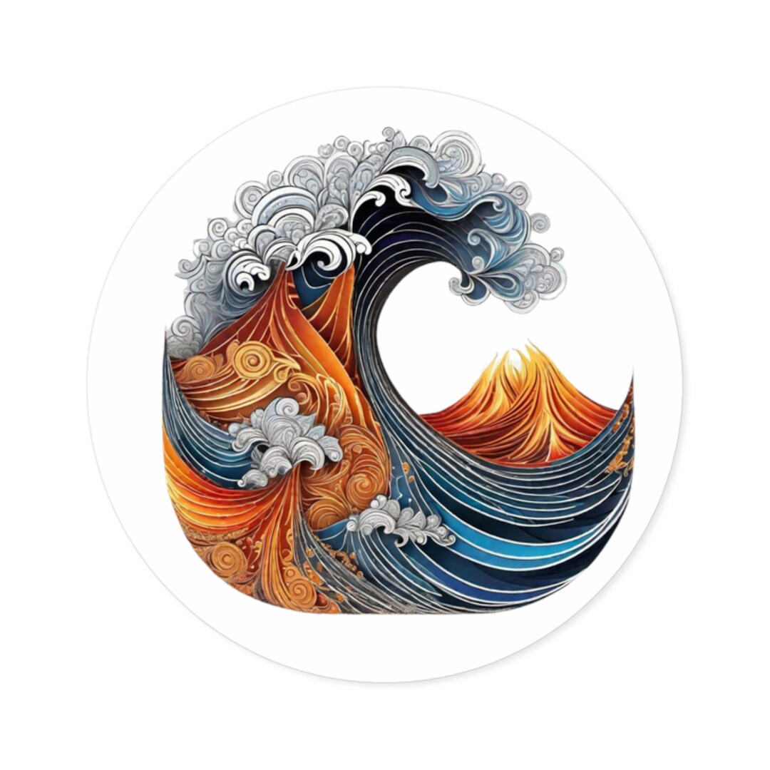 Wave Sticker Beach Sticker Mountain Sticker Round Stickers, Indoor ...