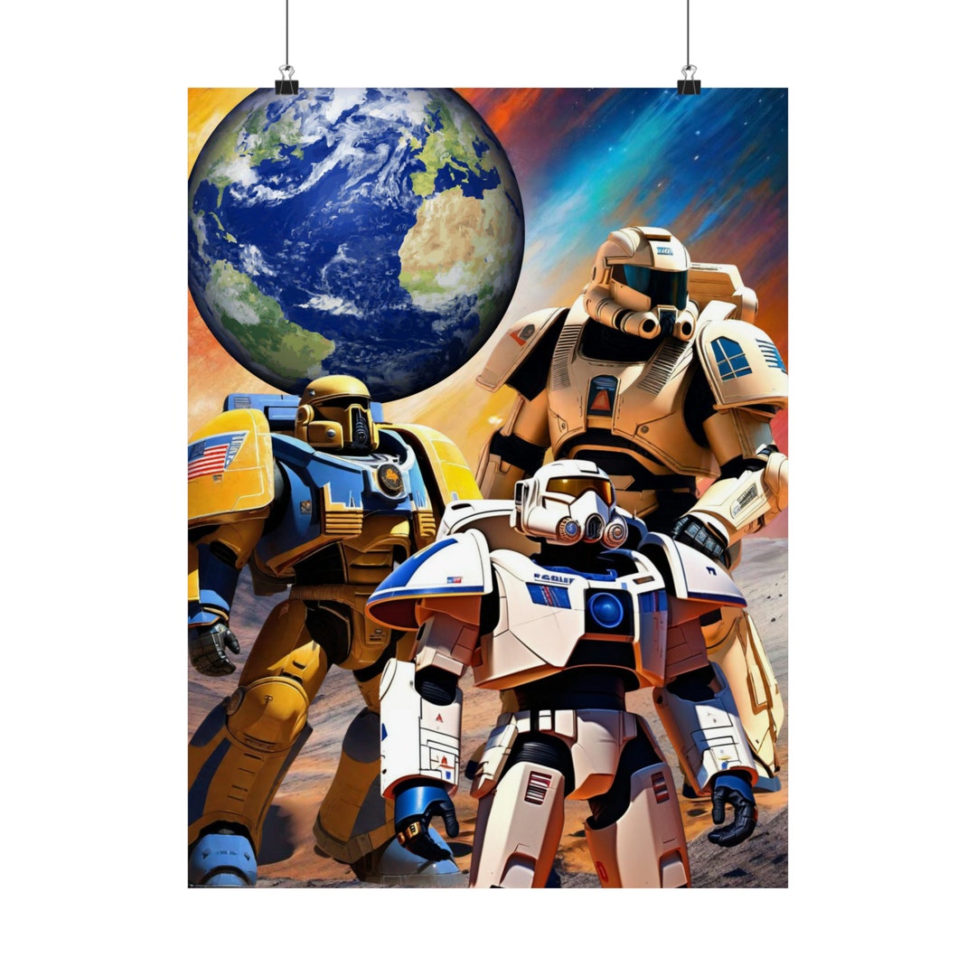 Poster Space Man Robots With Earth Behind Matte Vertical Posters Gift ...