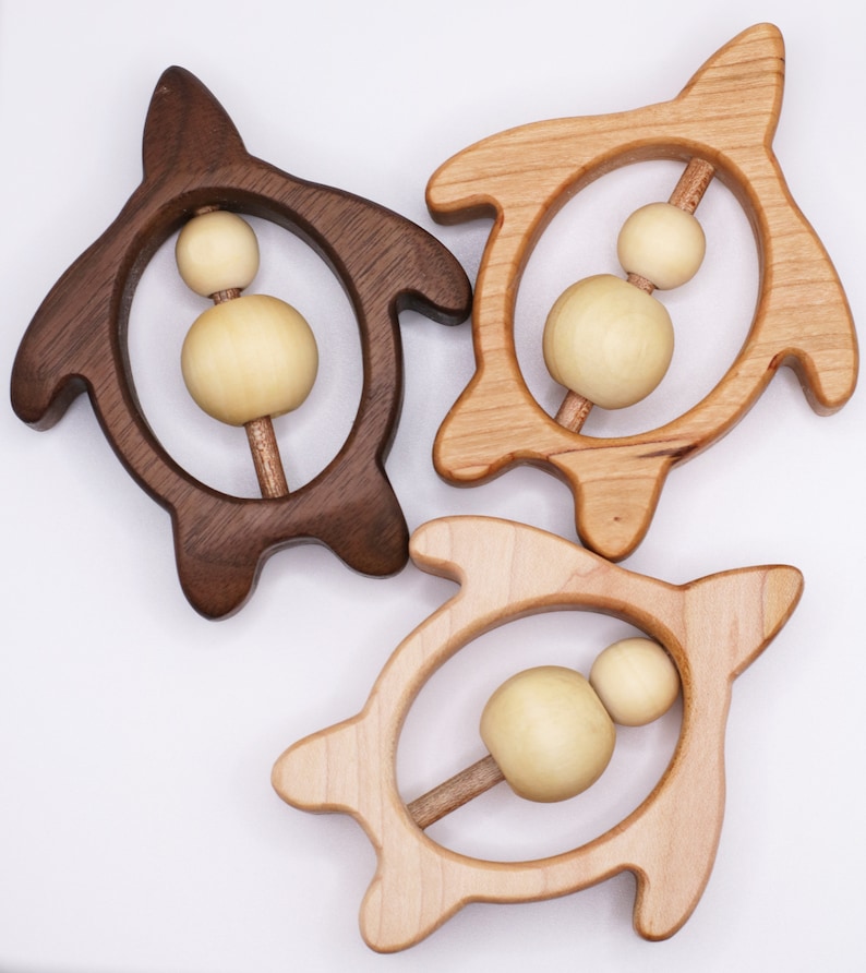 Natural Wood Turtle Rattle: Heirloom Baby Toy - Etsy