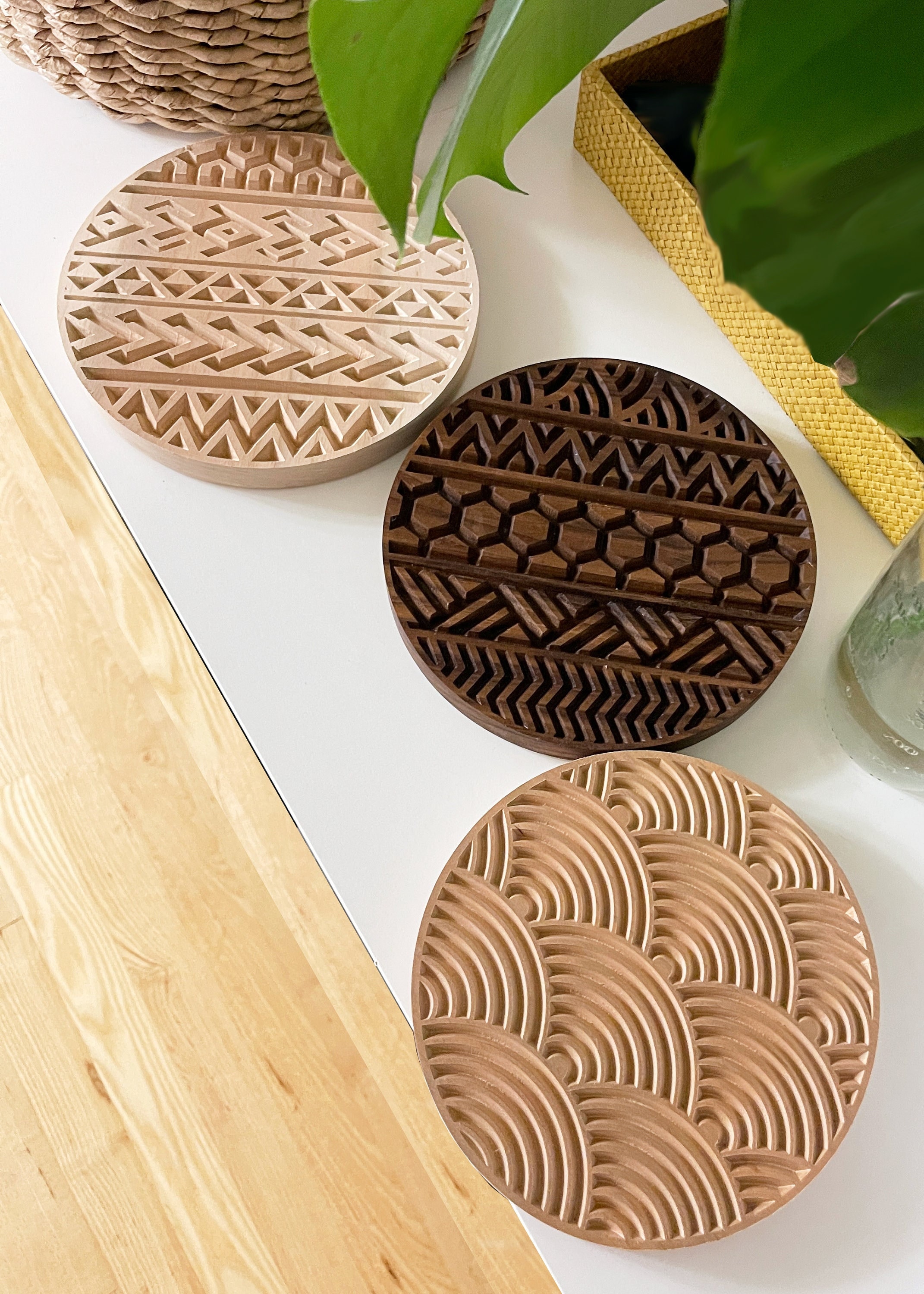 Exquisite Pacific Island Pattern Wood Trivet: Ocean, Earth, Waves, Fish ...