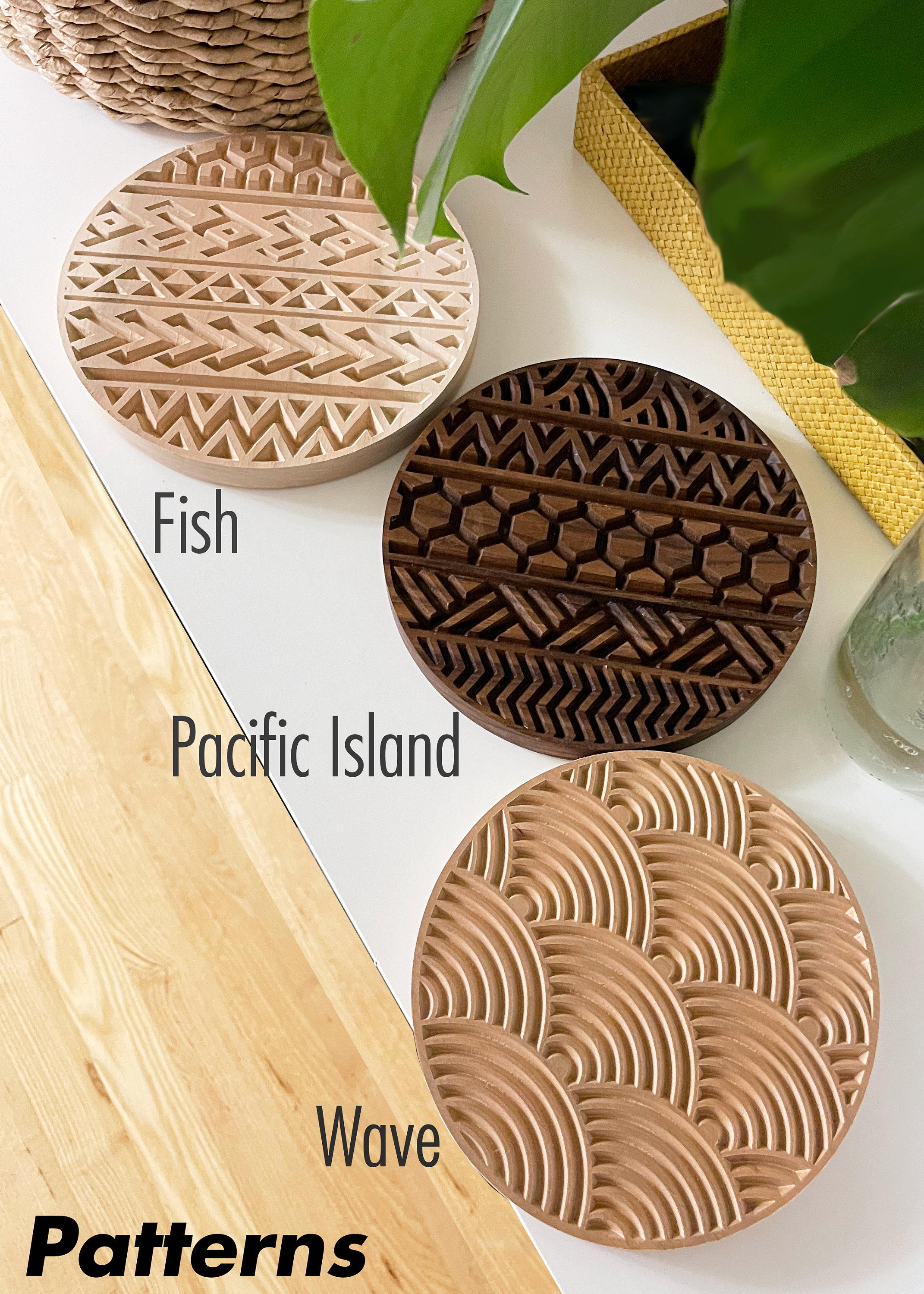 Exquisite Pacific Island Pattern Wood Trivet: Ocean, Earth, Waves, Fish ...