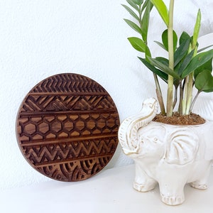 Exquisite Pacific Island Pattern Wood Trivet: Ocean, Earth, Waves, Fish ...