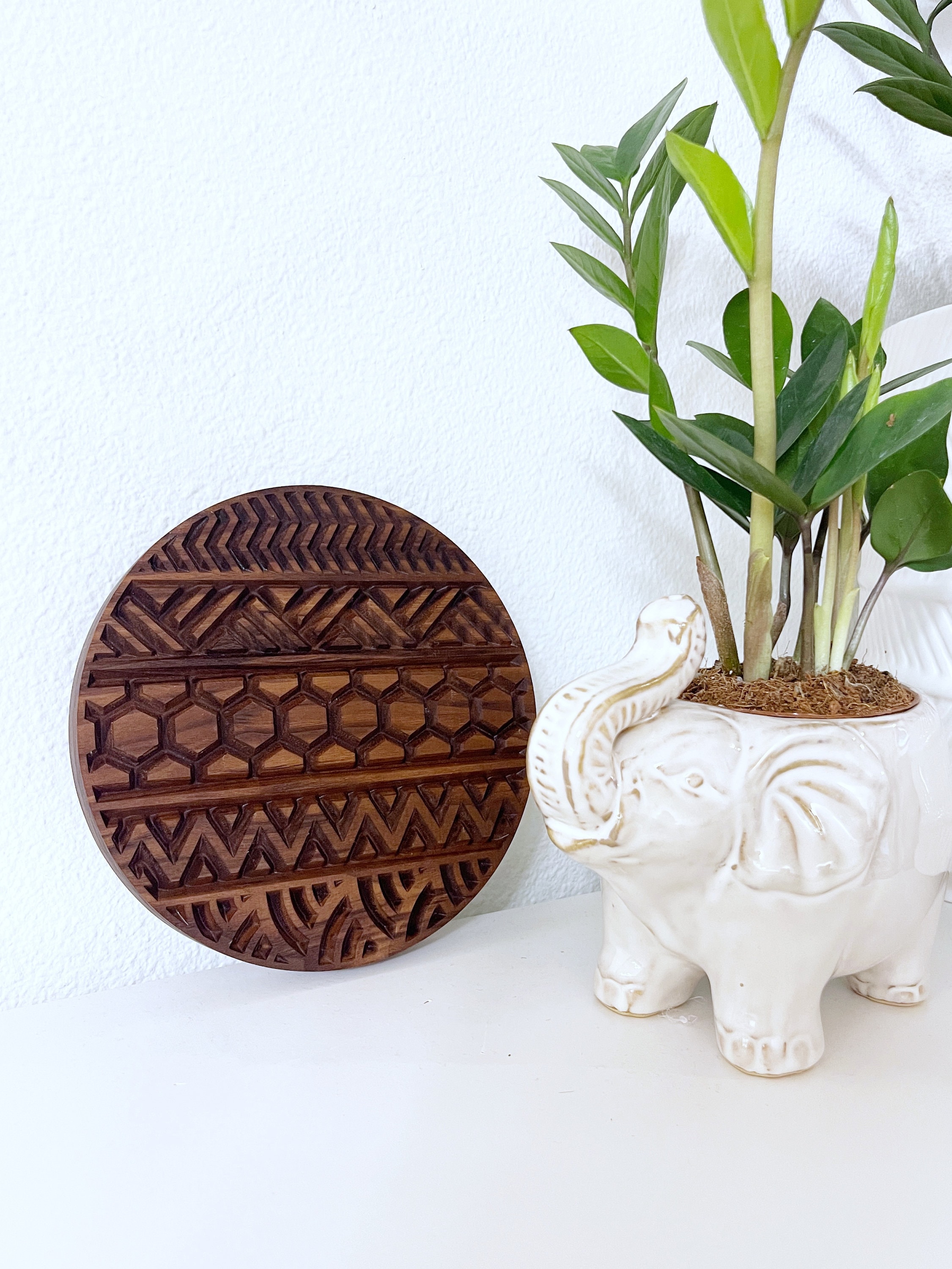 Exquisite Pacific Island Pattern Wood Trivet: Ocean, Earth, Waves, Fish ...