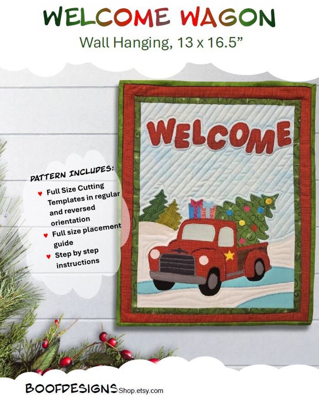 Red Truck Christmas Quilt Pattern: Welcome Wagon Wall Hanging (PDF ...