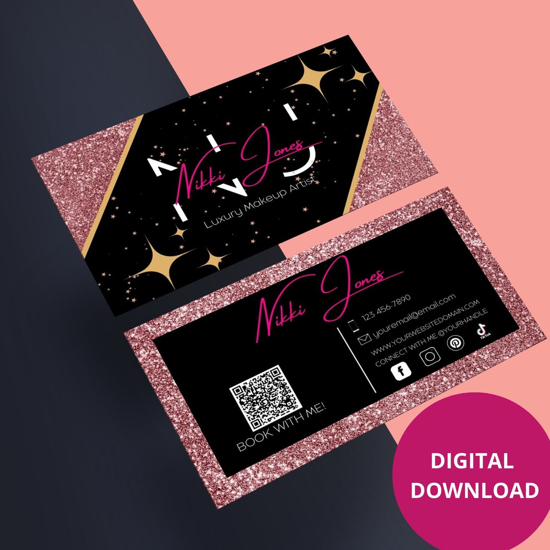Unique Business Card, Editable Pink Gold Business Card - Pink Sparkle ...
