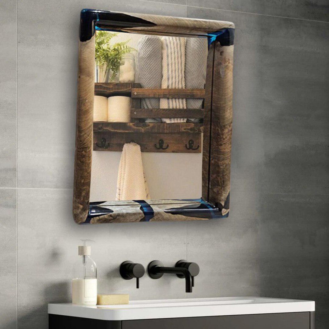 Walnut Wooden Frame Mirror, Decor Mirror, Rustic, Epoxy Mirror ...