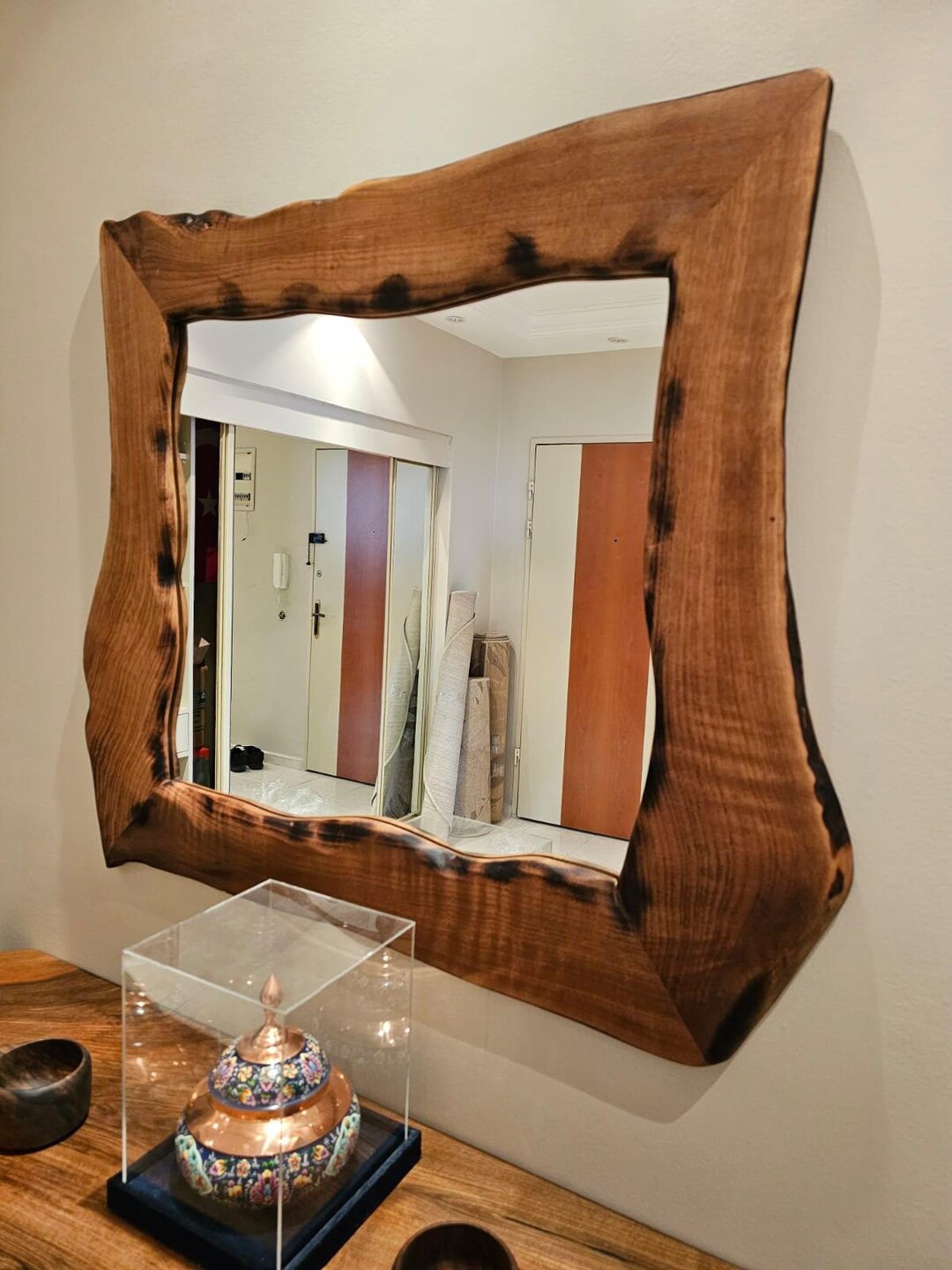 Walnut Wooden Frame Mirror, Custom Size Mirror, Large Walnut Wall ...
