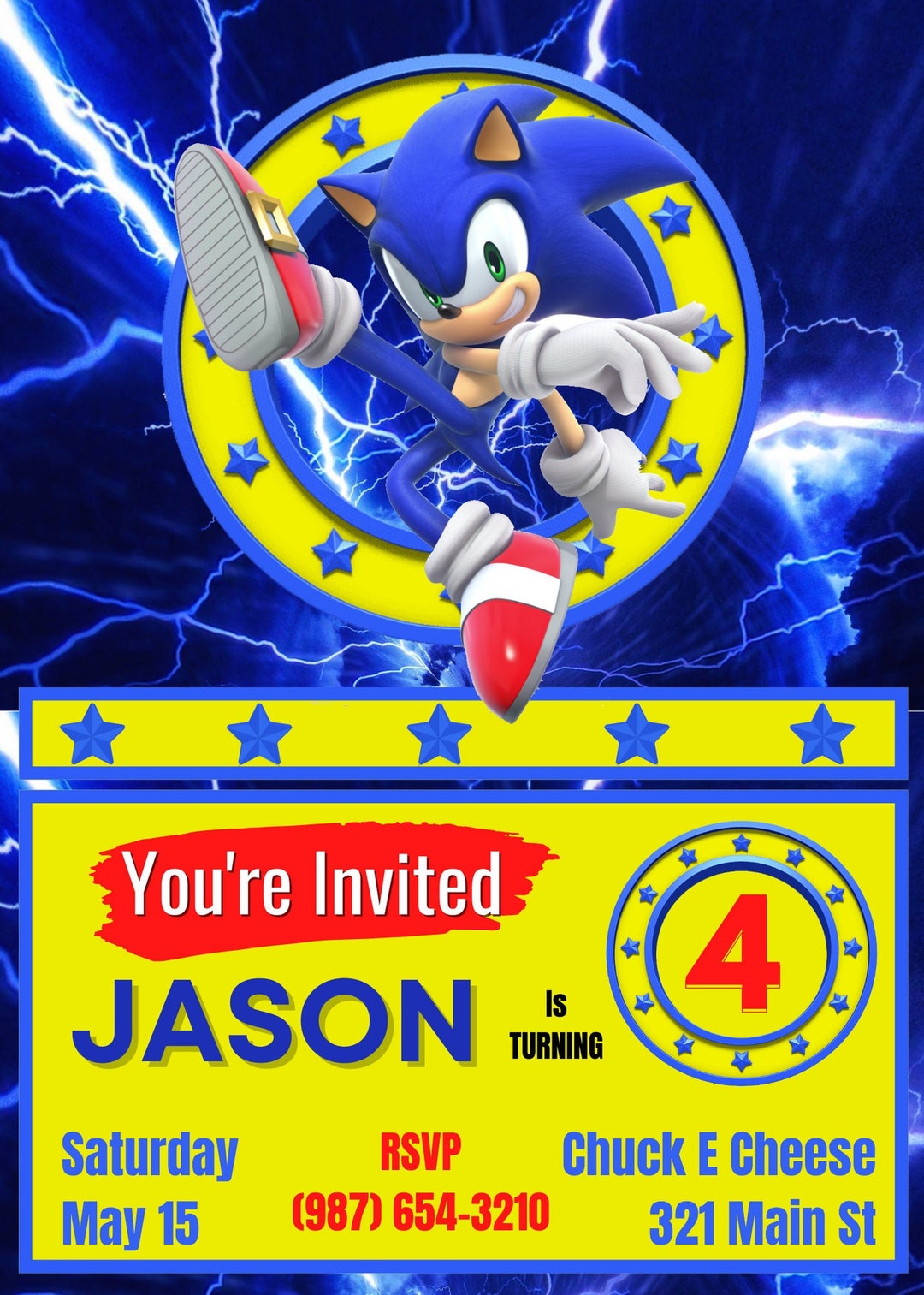 Sonic the Hedgehog Birthday Invitation Kids Online Invitation Card ...