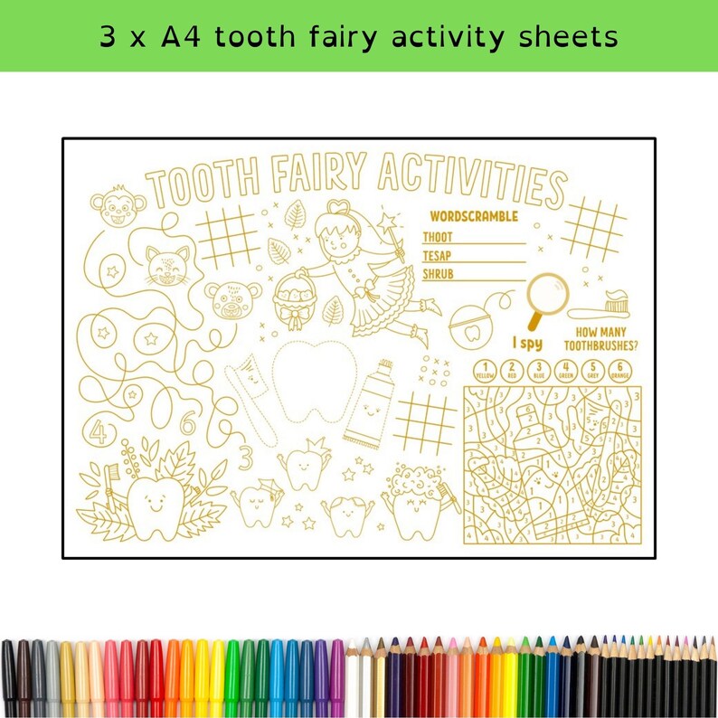 Printable Tooth Fairy Activity Sheets - Etsy