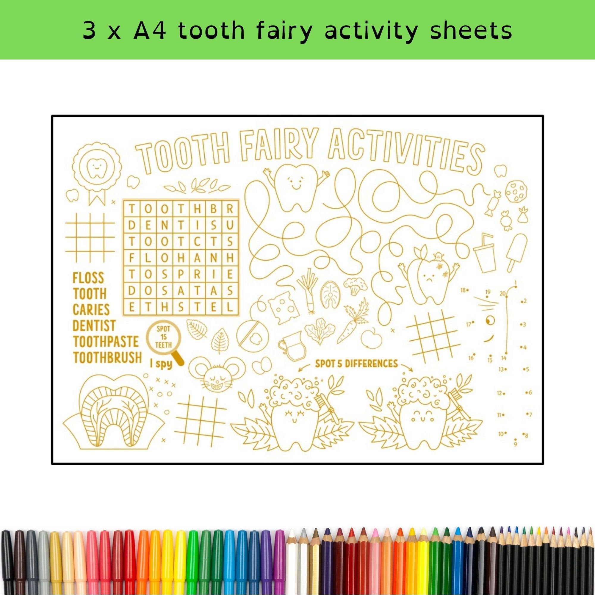 Printable Tooth Fairy Activity Sheets - Etsy