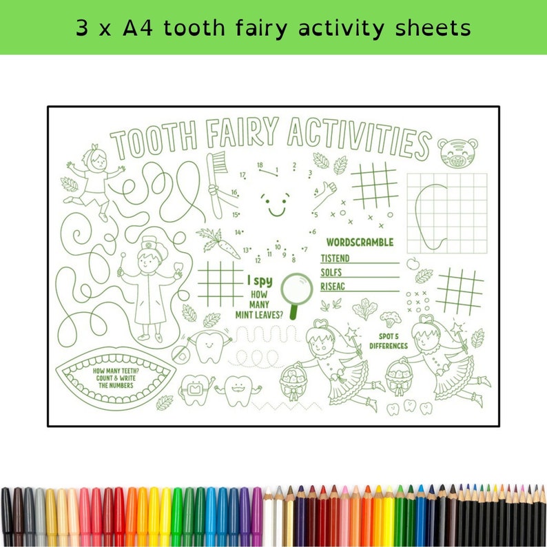 Printable tooth fairy activity sheets - Etsy México
