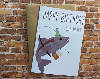 Happy Birthday Trout Card - Etsy