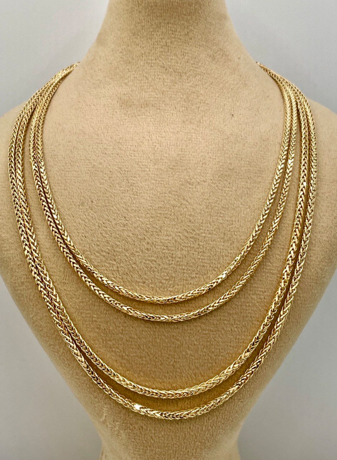18K Solid Gold Franco Chain Necklace: Wheat Foxtail Style - Etsy