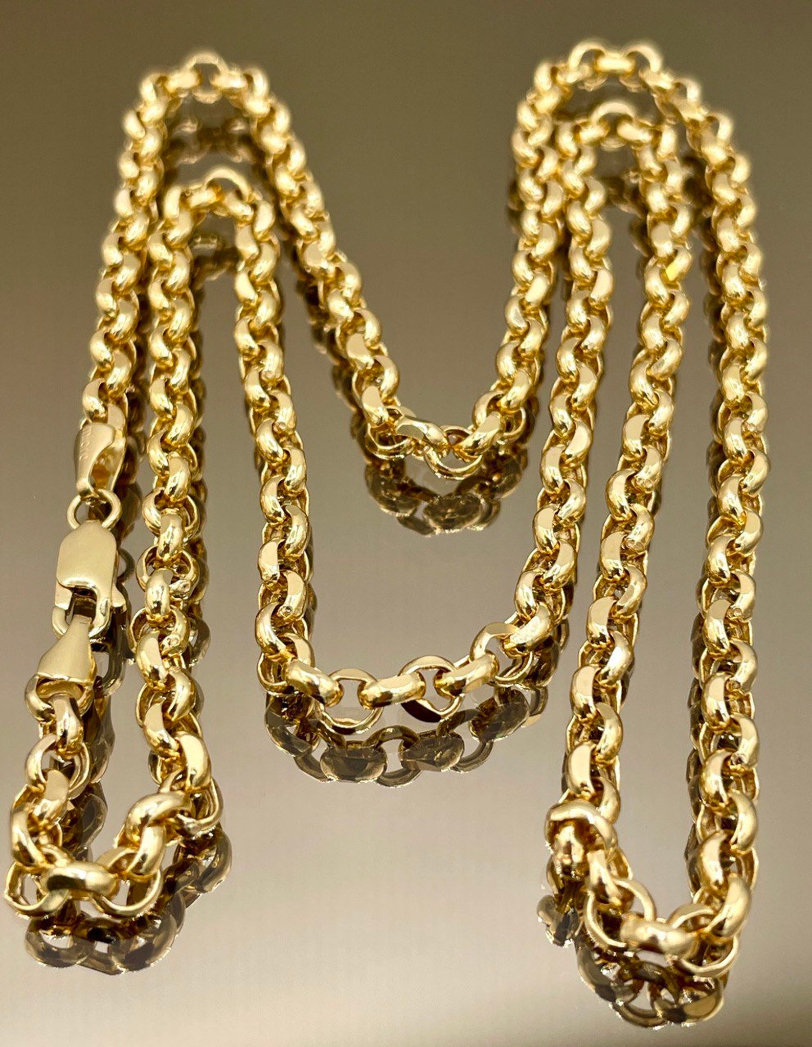 14K Solid Gold Rolo Chain Necklace: 5MM Yellow Gold Links - Etsy