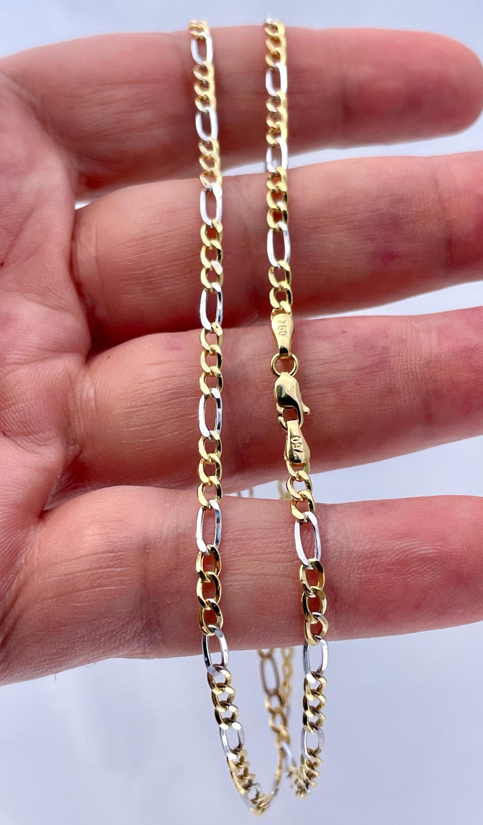 18K Solid Gold Two-tone Figaro Chain - Etsy