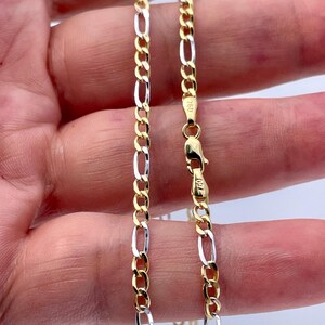 18K Solid Gold Two-tone Figaro Chain - Etsy