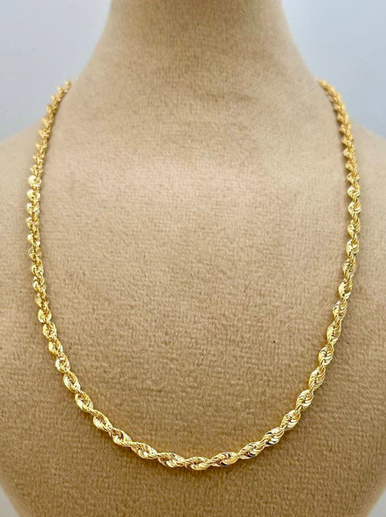 18K Solid Gold Rope Chain Necklace (2.6mm) - Etsy