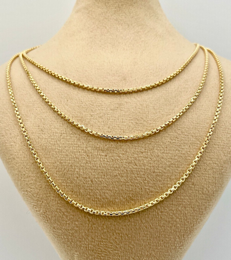 18K Solid Gold Box Chain Necklace: Yellow Gold, Gift for Partner - Etsy
