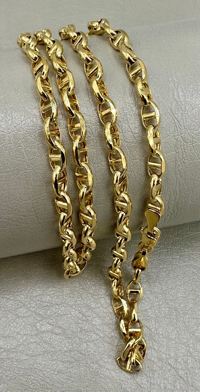 14K Solid Gold Anchor Chain Necklace, 14K Real Gold Anchor Chain, 4mm ...