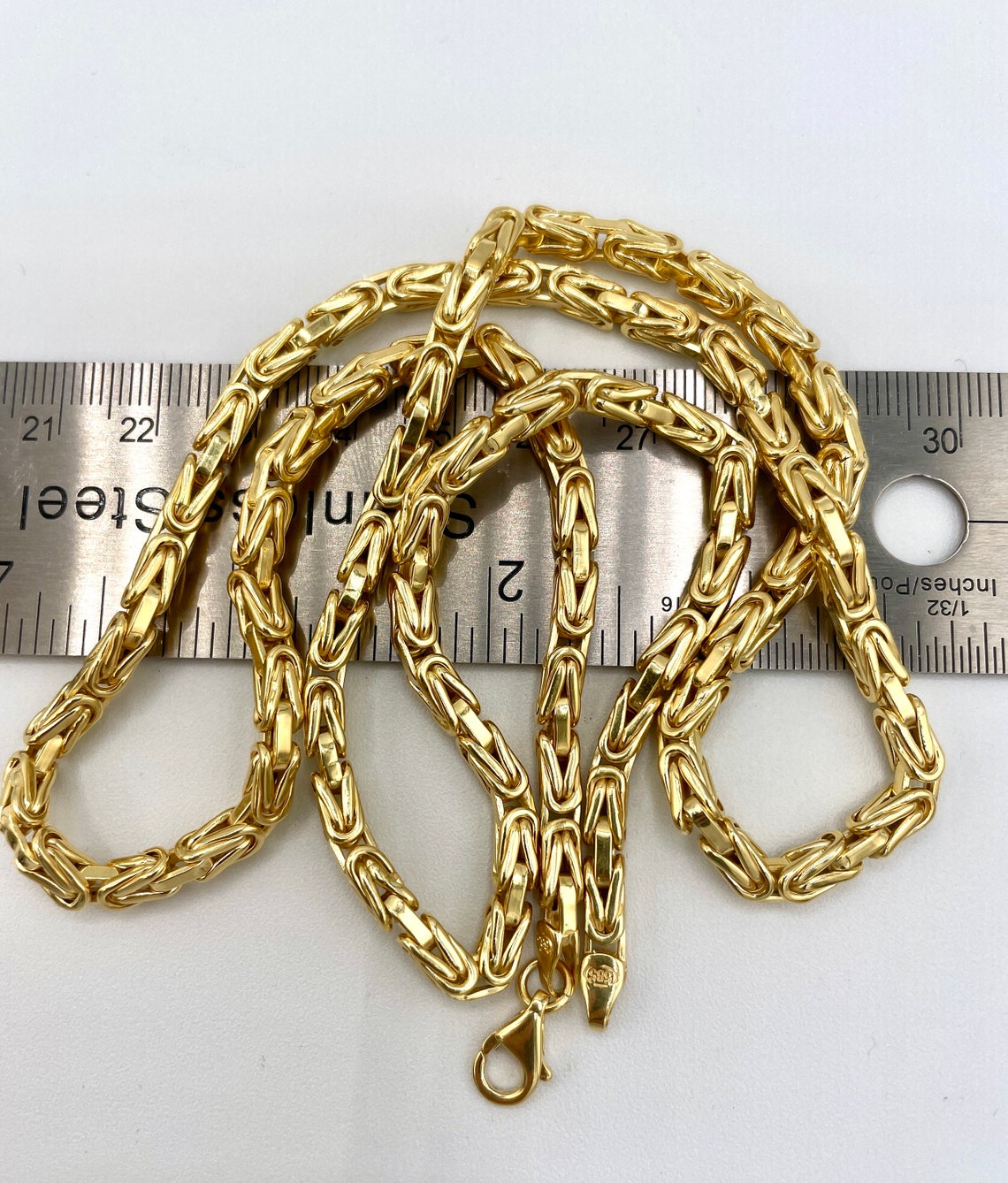 14K Yellow Solid Gold Byzantine Chain Necklace/ 14K Pure Gold Byzantine ...