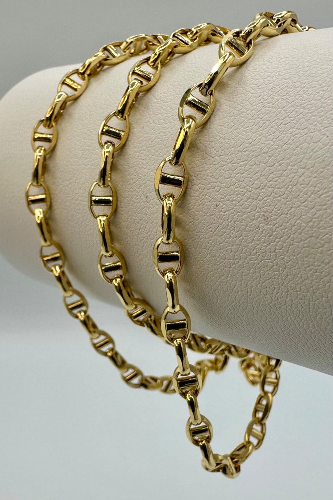 14K Solid Gold Anchor Chain Necklace: Diamond-cut Link, 4mm - Etsy