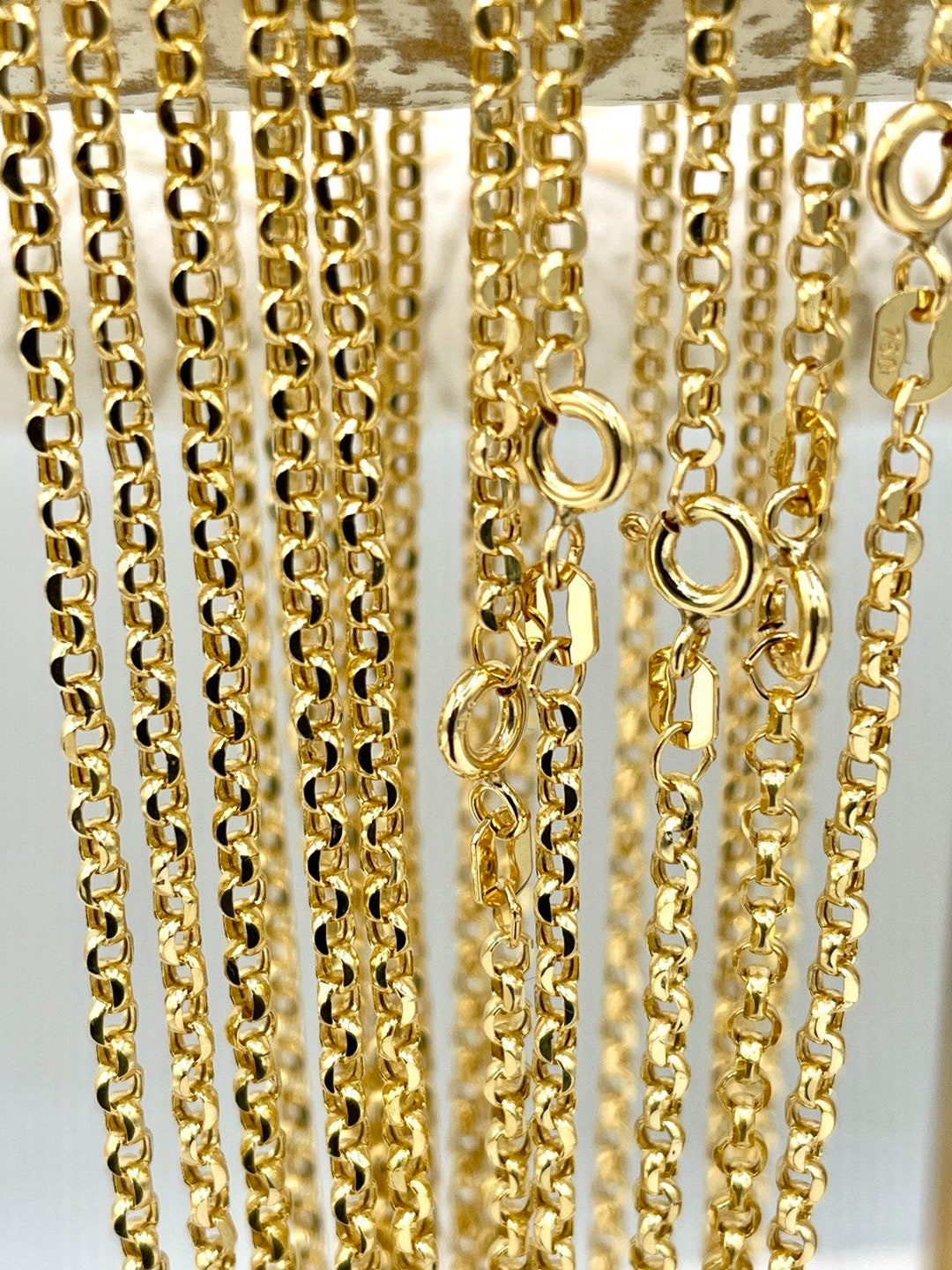 18K Solid Gold Rolo Chain Necklace: Diamond Cut, 2.3mm - Etsy