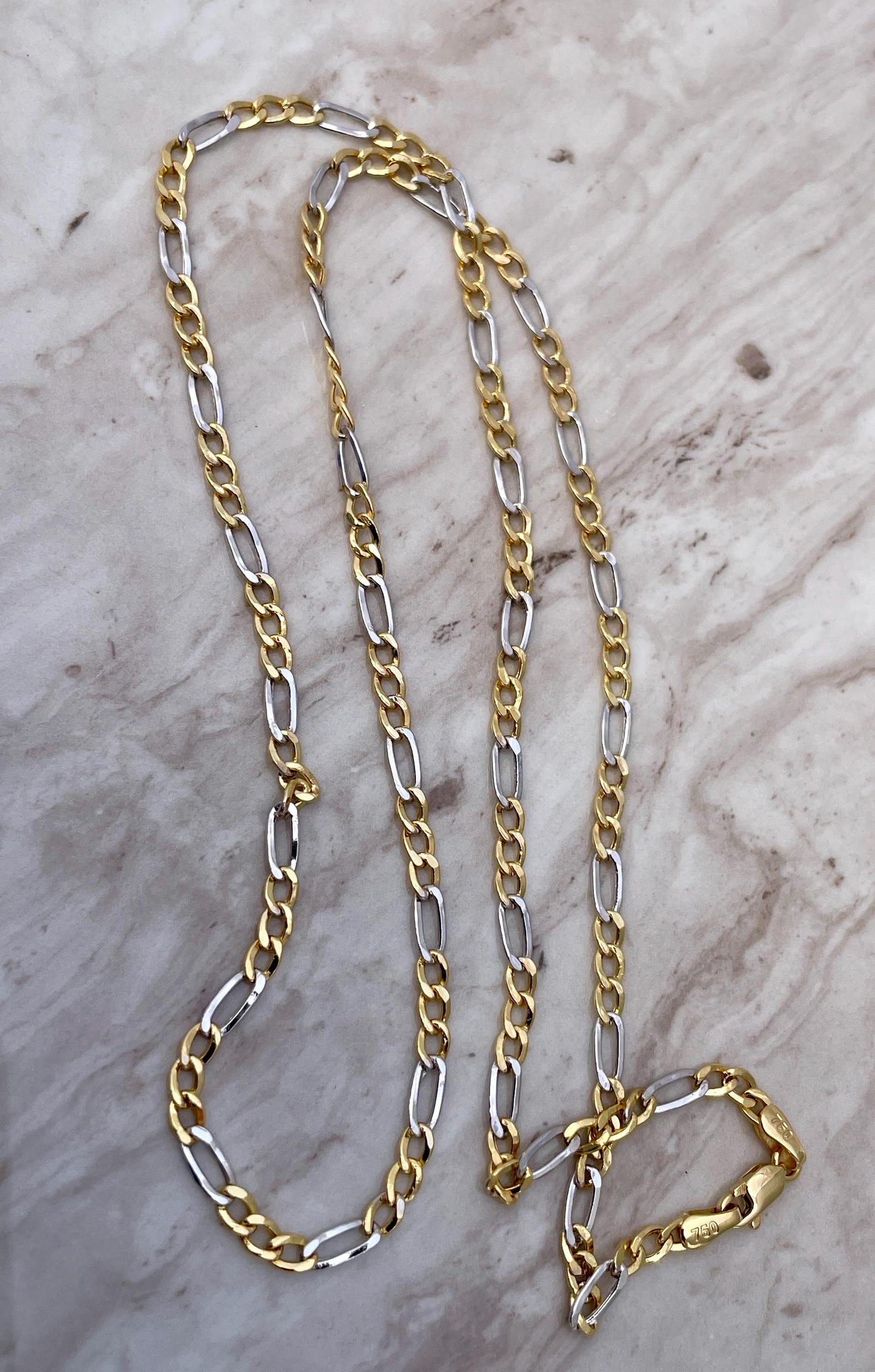 18K Solid Gold Two-tone Figaro Chain - Etsy