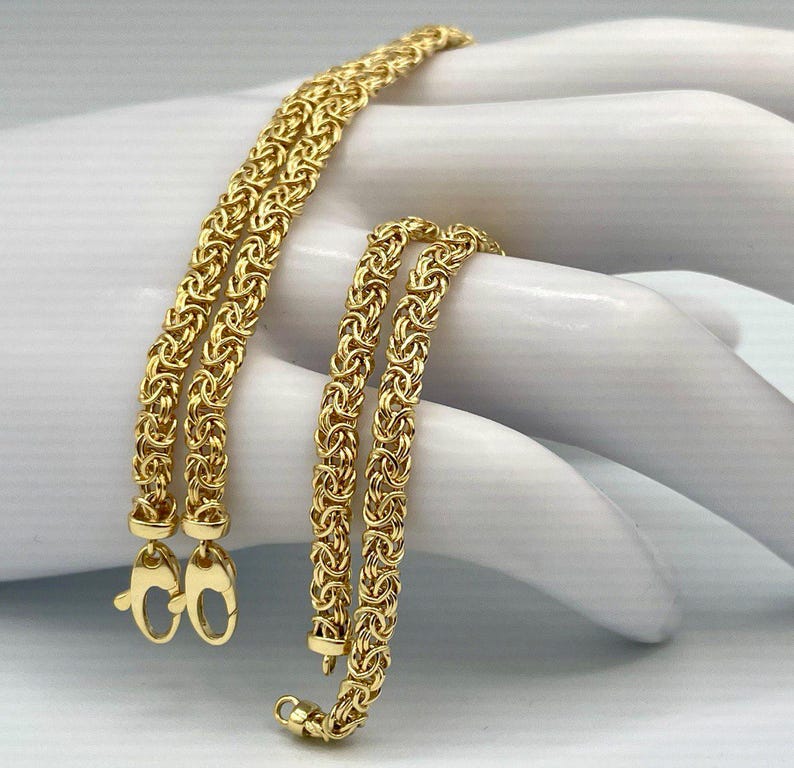 14K Solid Gold Byzantine Bracelet: Elegant Flat Link Chain - Etsy