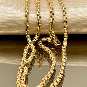 18k Gold Solid Box Chain Necklace ,18" 20",22",(2.1mm),real Gold, Shiny ...