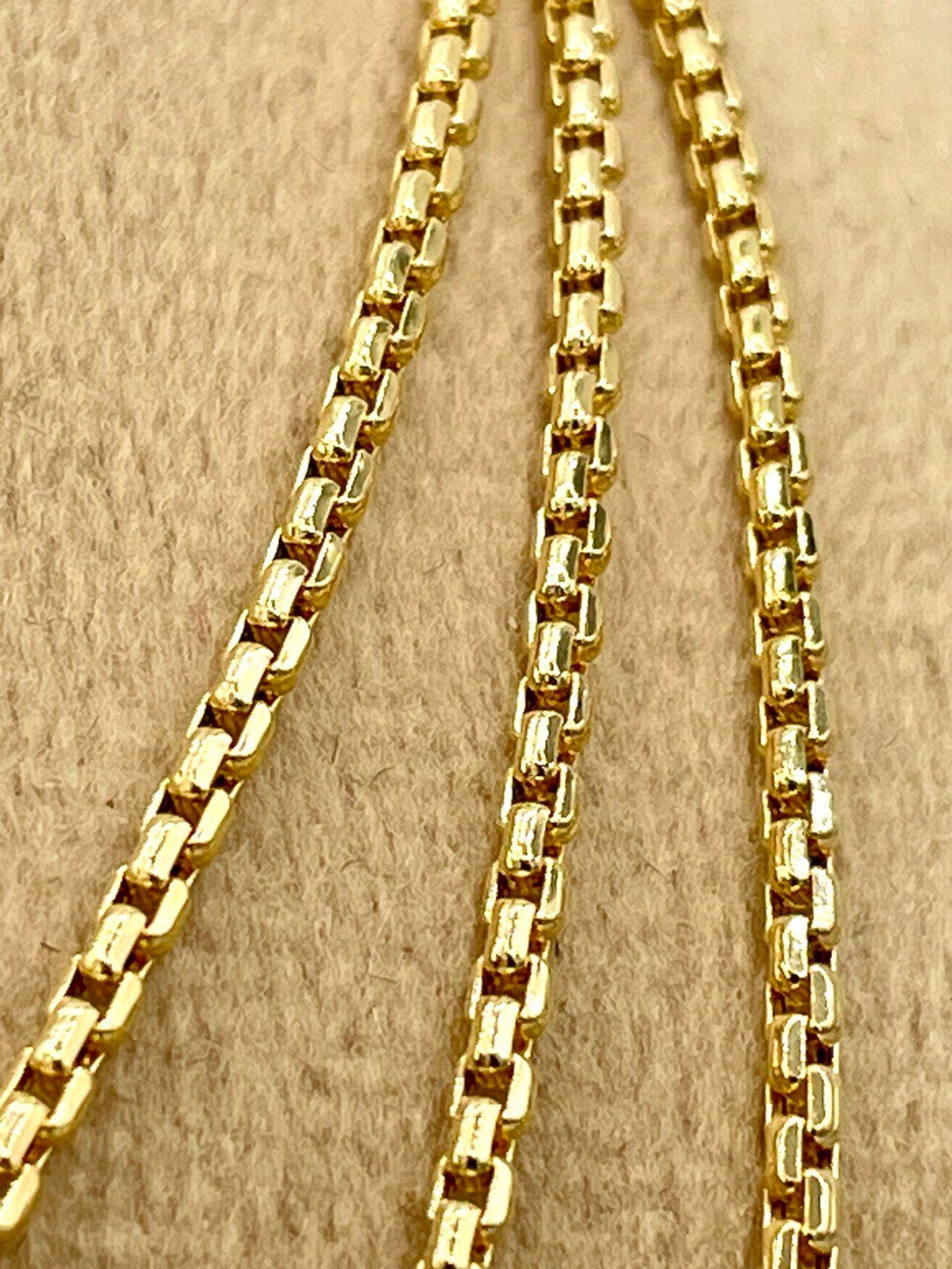 18K Solid Gold Box Chain Necklace: Yellow Gold, Gift for Partner - Etsy