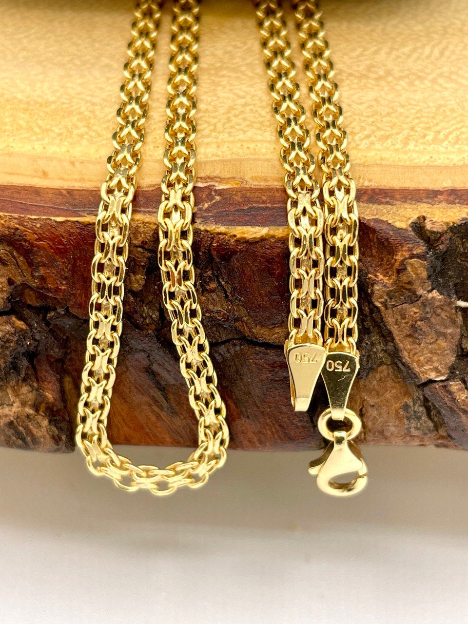 18k Gold Bismark Chain Necklace 2.8mm Real 18K Gold Chain Necklace ...
