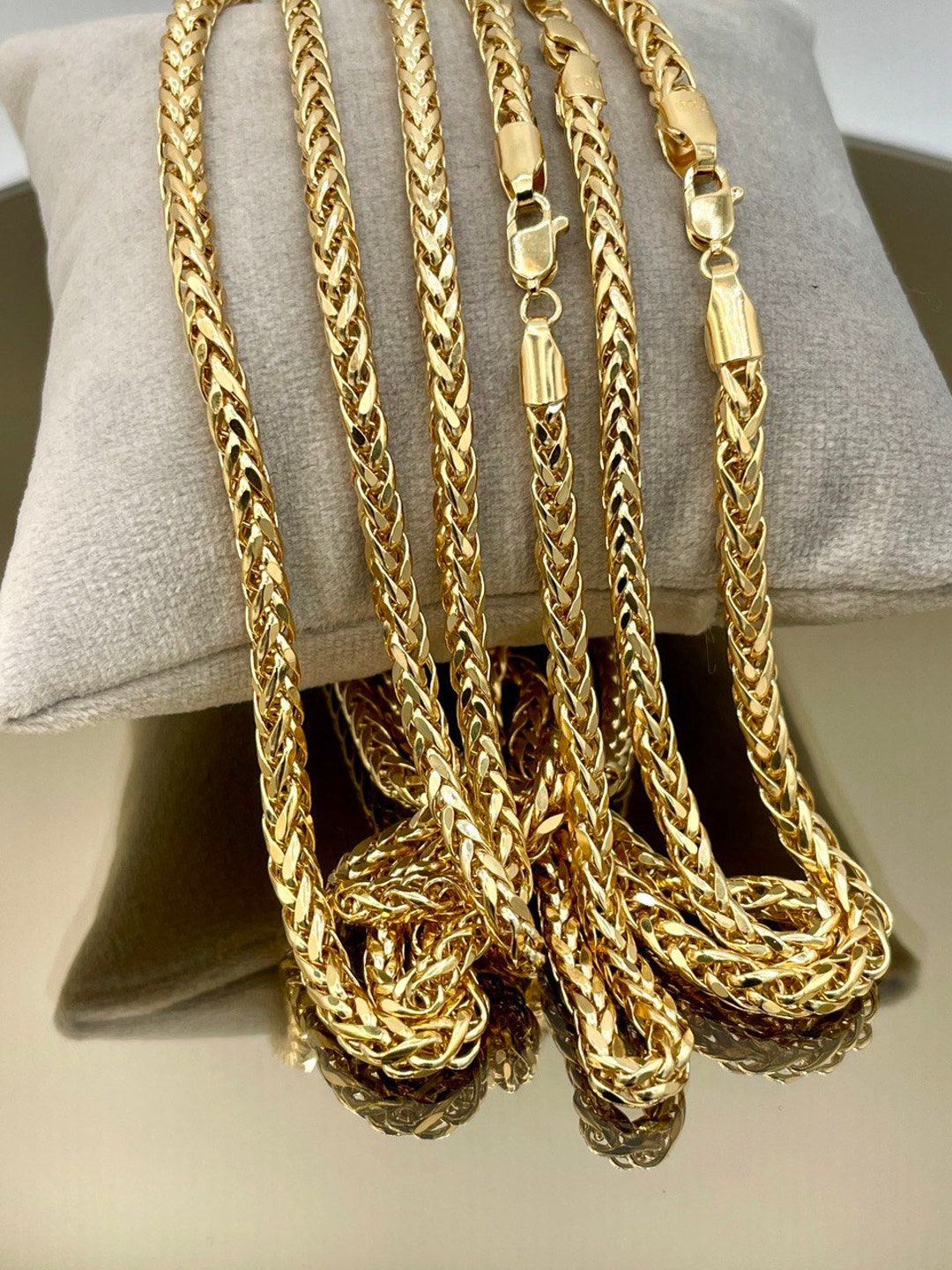 18K Solid Gold Franco Wheat Chain Necklace (3mm/3.5mm) - Etsy