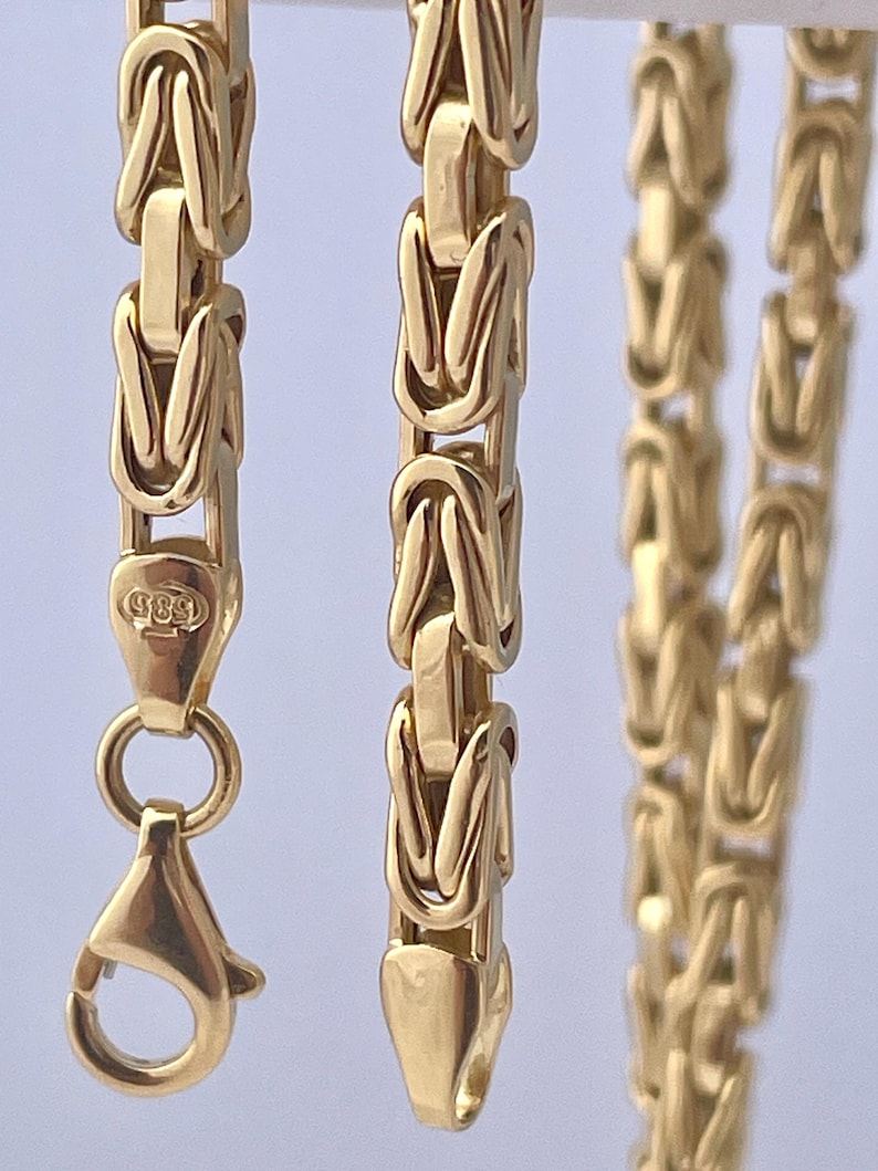 14K Yellow Gold Byzantine Chain Necklace - 4mm - Etsy