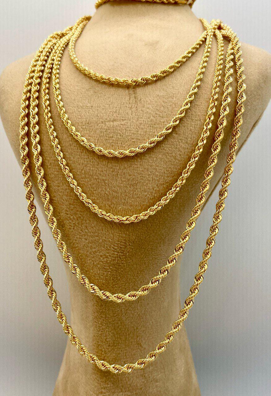 18K Solid Gold Rope Chain Necklace: Diamond-cut Yellow Gold - Etsy