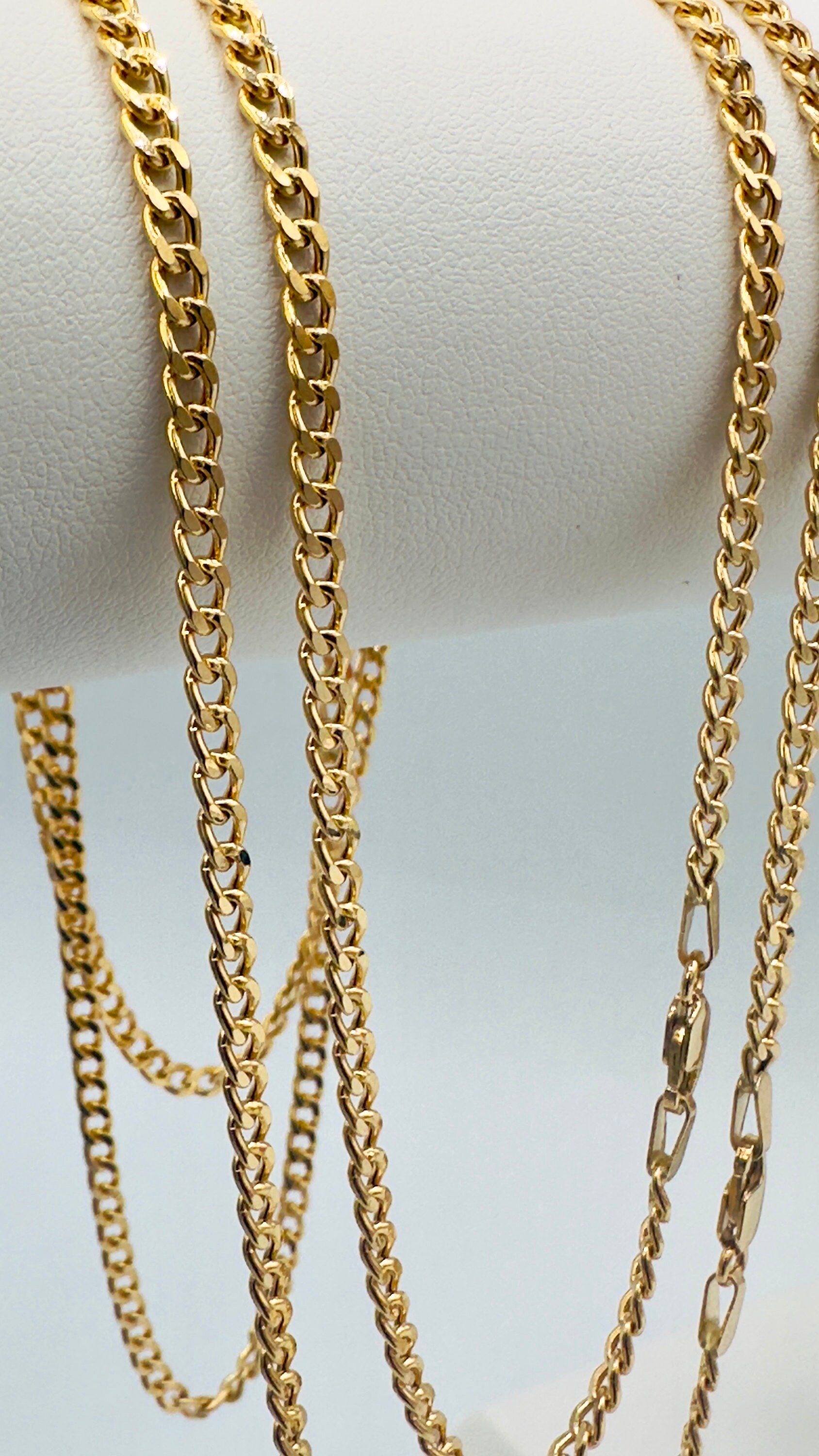 Real 18K Gold Curb Chain Necklace, Pure 18K Gold Miami Cuban Links ...