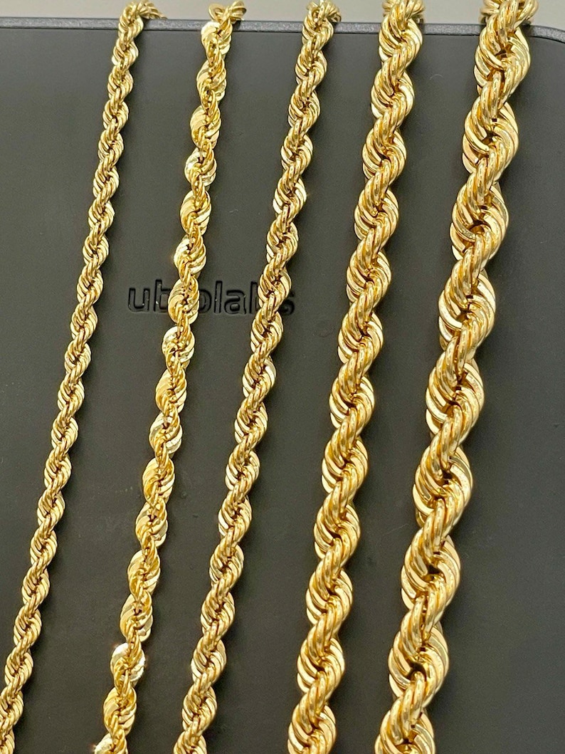 18K Solid Gold Rope Chain Necklace: Diamond-cut, 2mm-5mm - Etsy