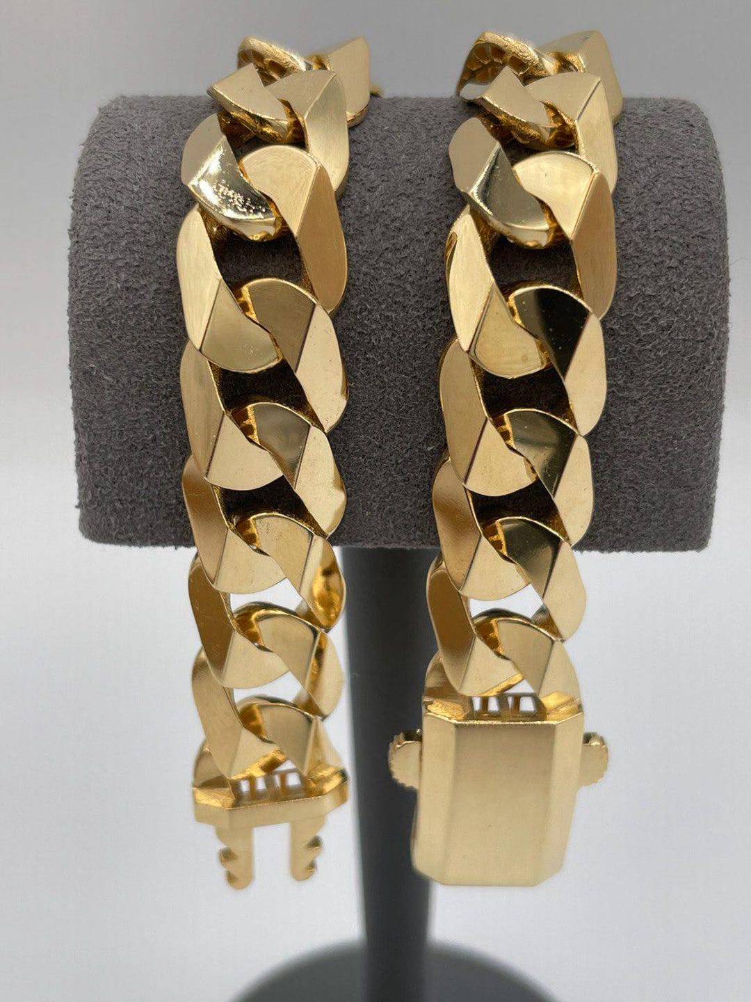 18K Solid Gold Miami Cuban Bracelet, Real 18K Yellow Gold Chunky Cuban ...