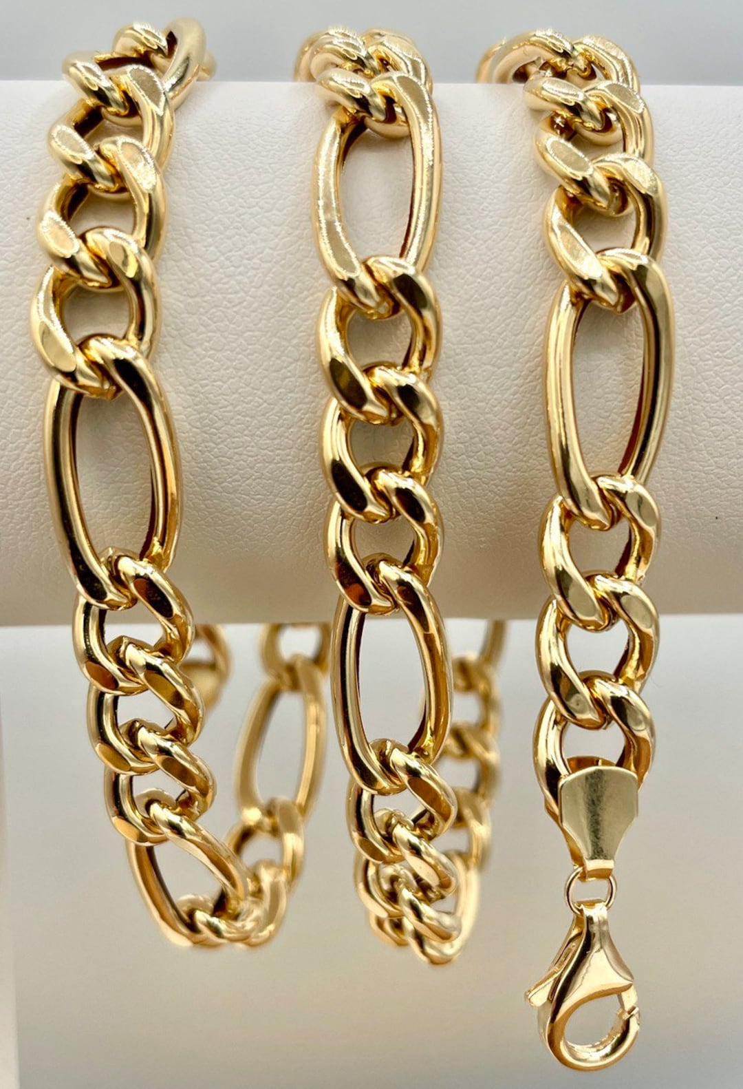 18karat Gold Figaro Chain Necklace, Real 18K Gold Figaro Monaco Links ...