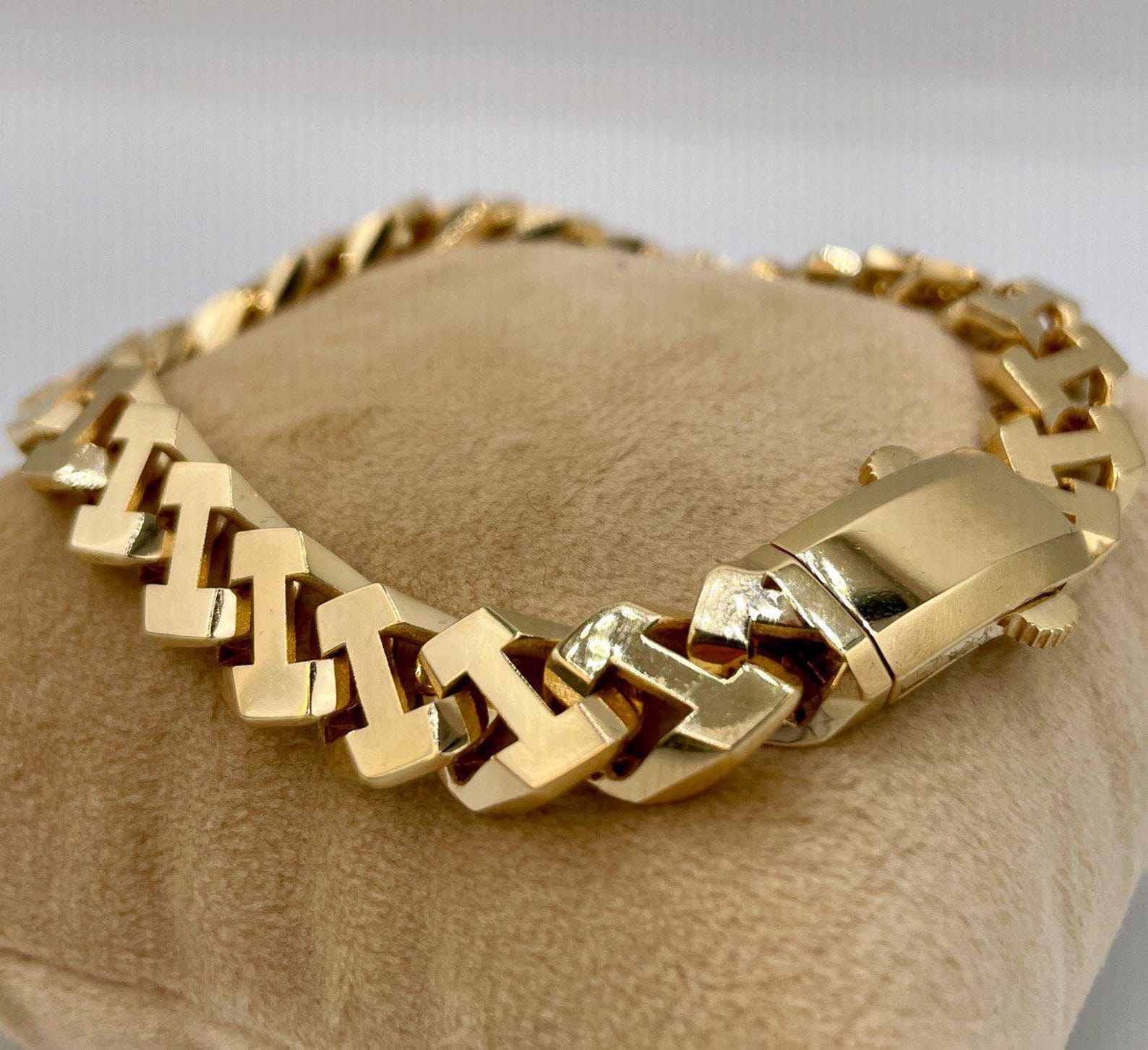 18K Solid Gold Miami Cuban Bracelet - 9MM Thick Chunky Chain - Etsy