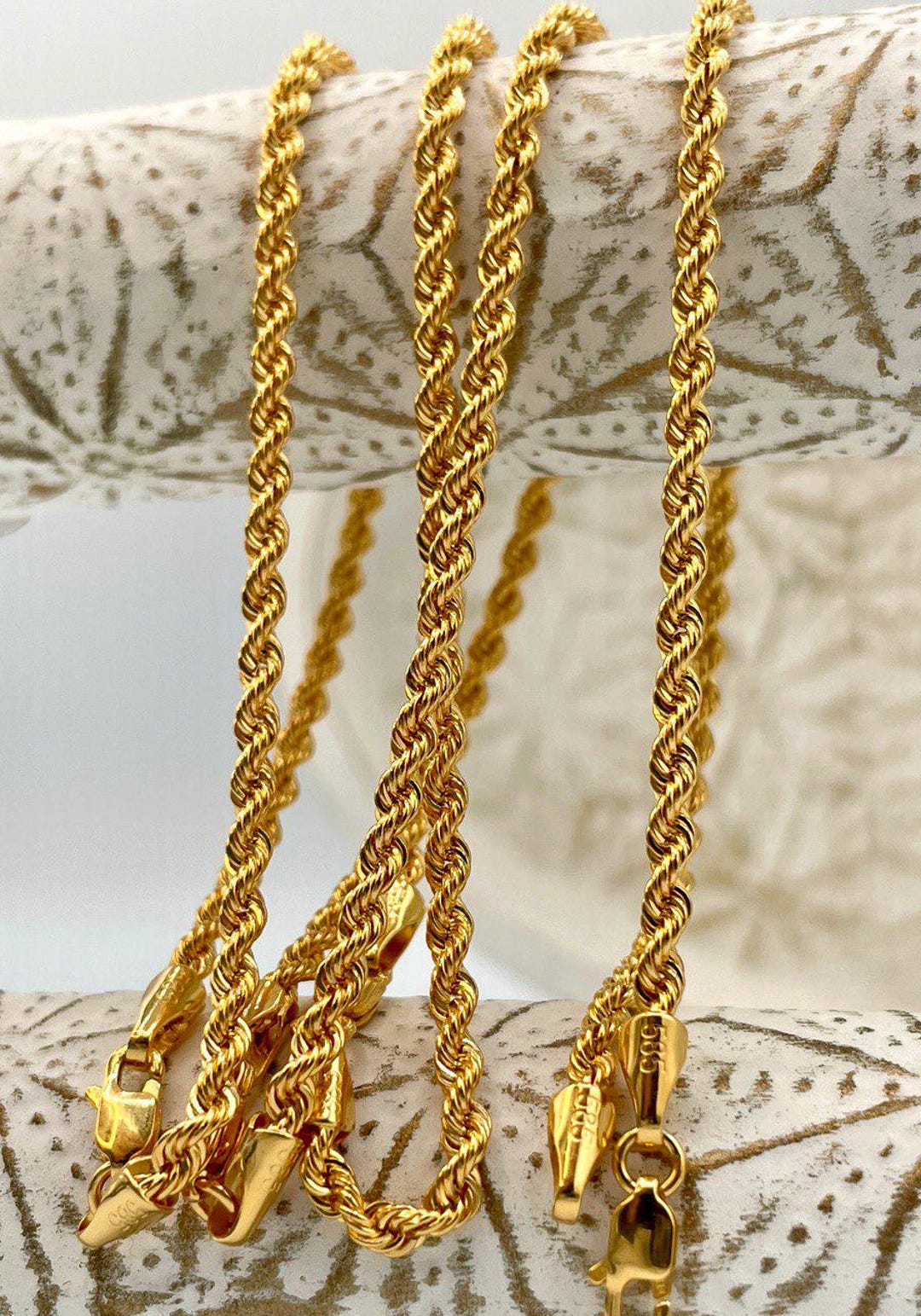 14K Solid Gold Rope Chain Bracelet, Yellow 14K Rope Bracelet Thick 3mm ...