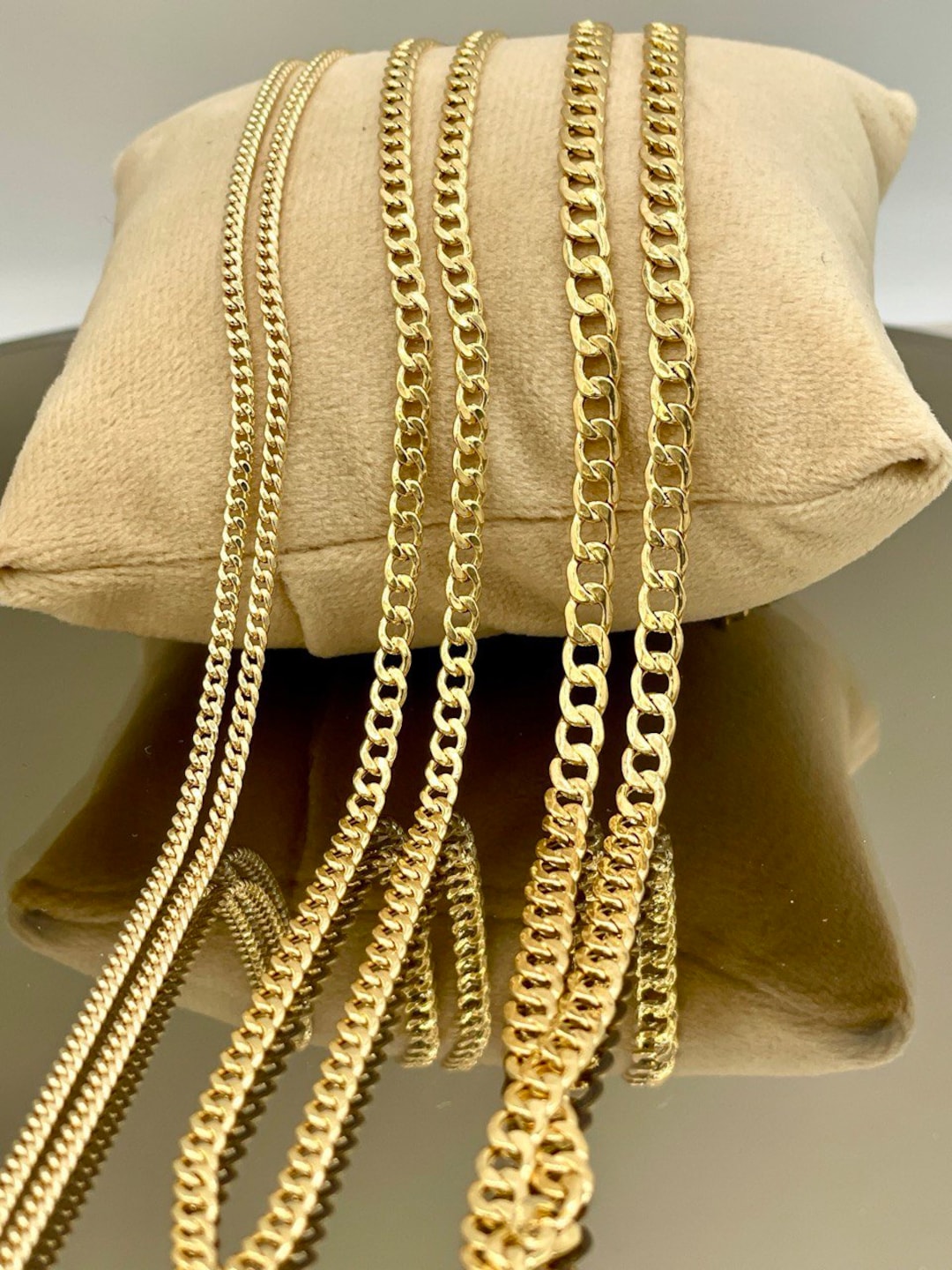18K Curb Real Gold Chain Necklace,18karat Gold Miami Cuban Links ...