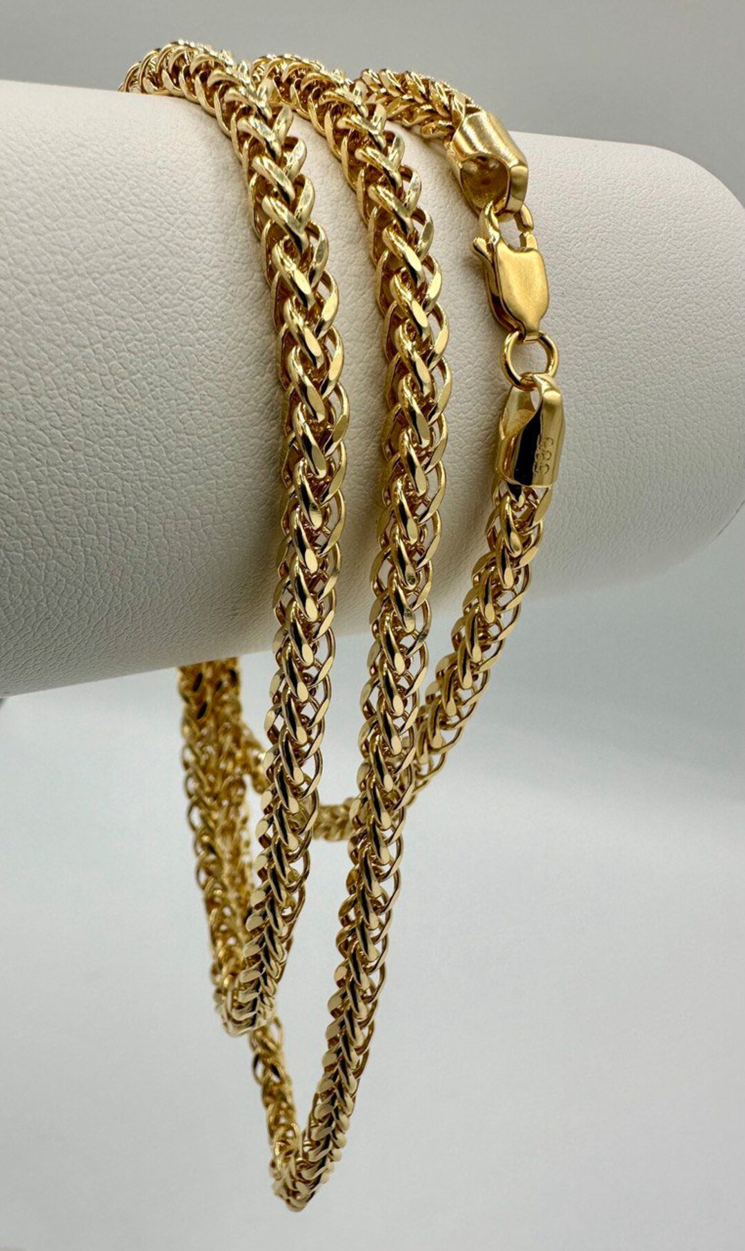 14K Solid Gold Franco/foxtail Chain, Real 14K Gold Franco Wheat Chain,4 ...