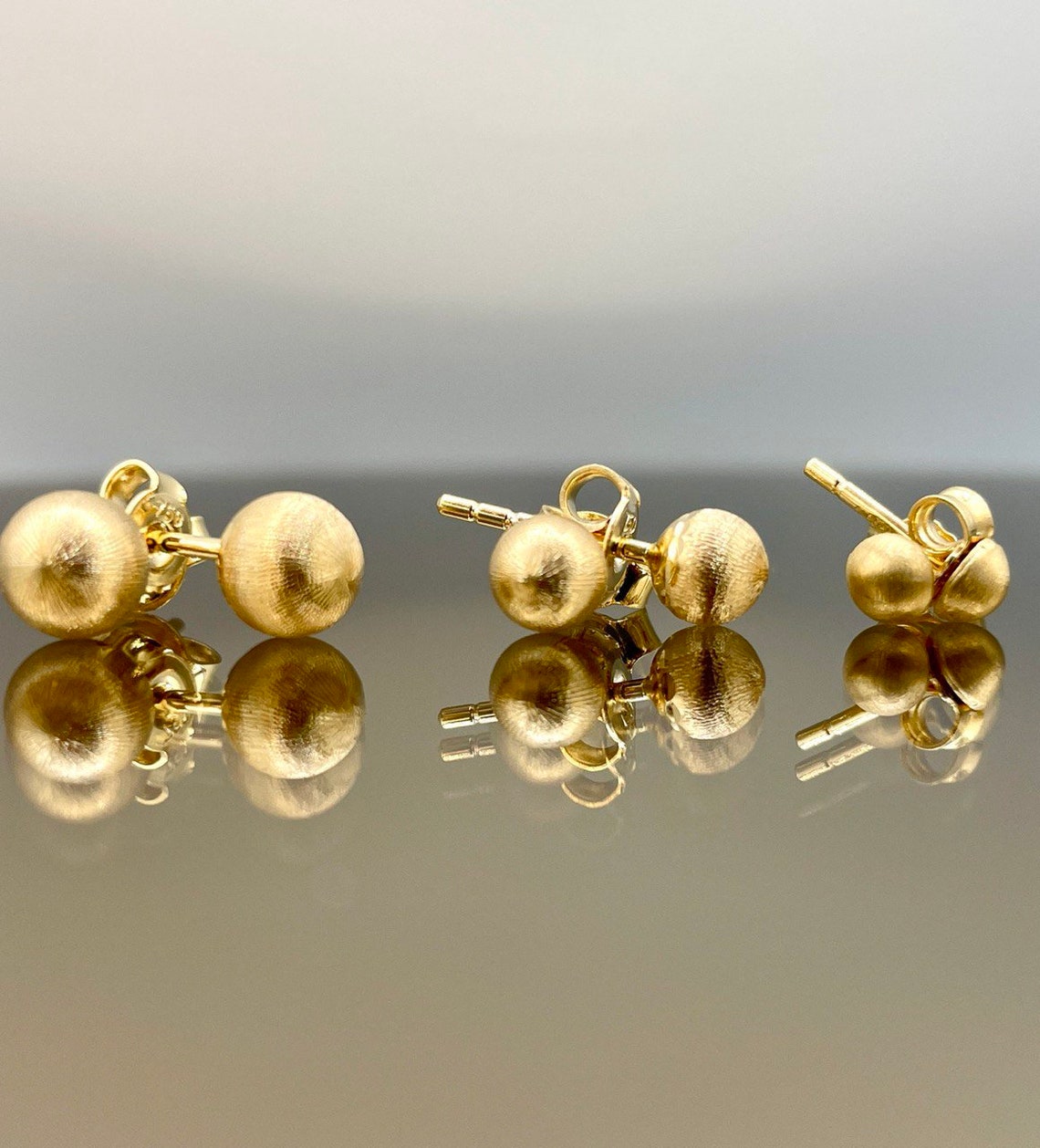 18K Stud Earrings Gold,real Solid Earrings Gold,matte Ball Stud ...