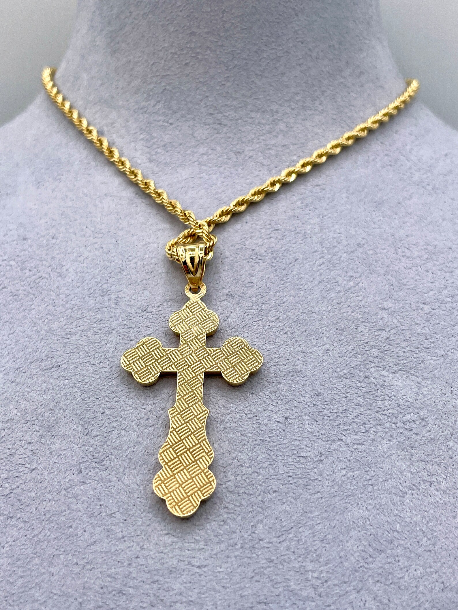 18K Solid Gold Cross Necklace: Rope Chain Pendant, Gift for Men/women ...