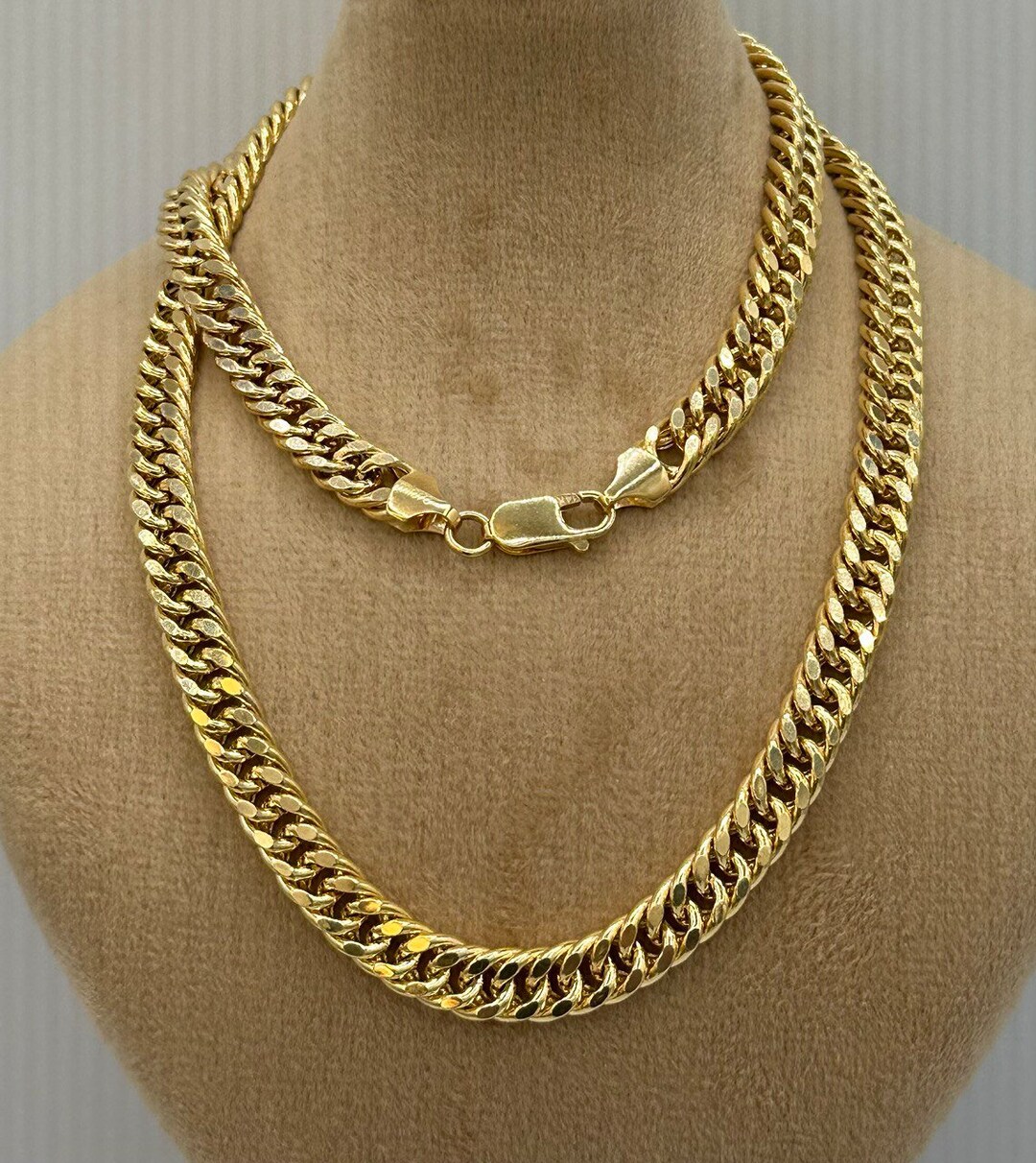 14K Solid Gold Curb Chain Necklace: 7mm Miami Cuban Link - Etsy