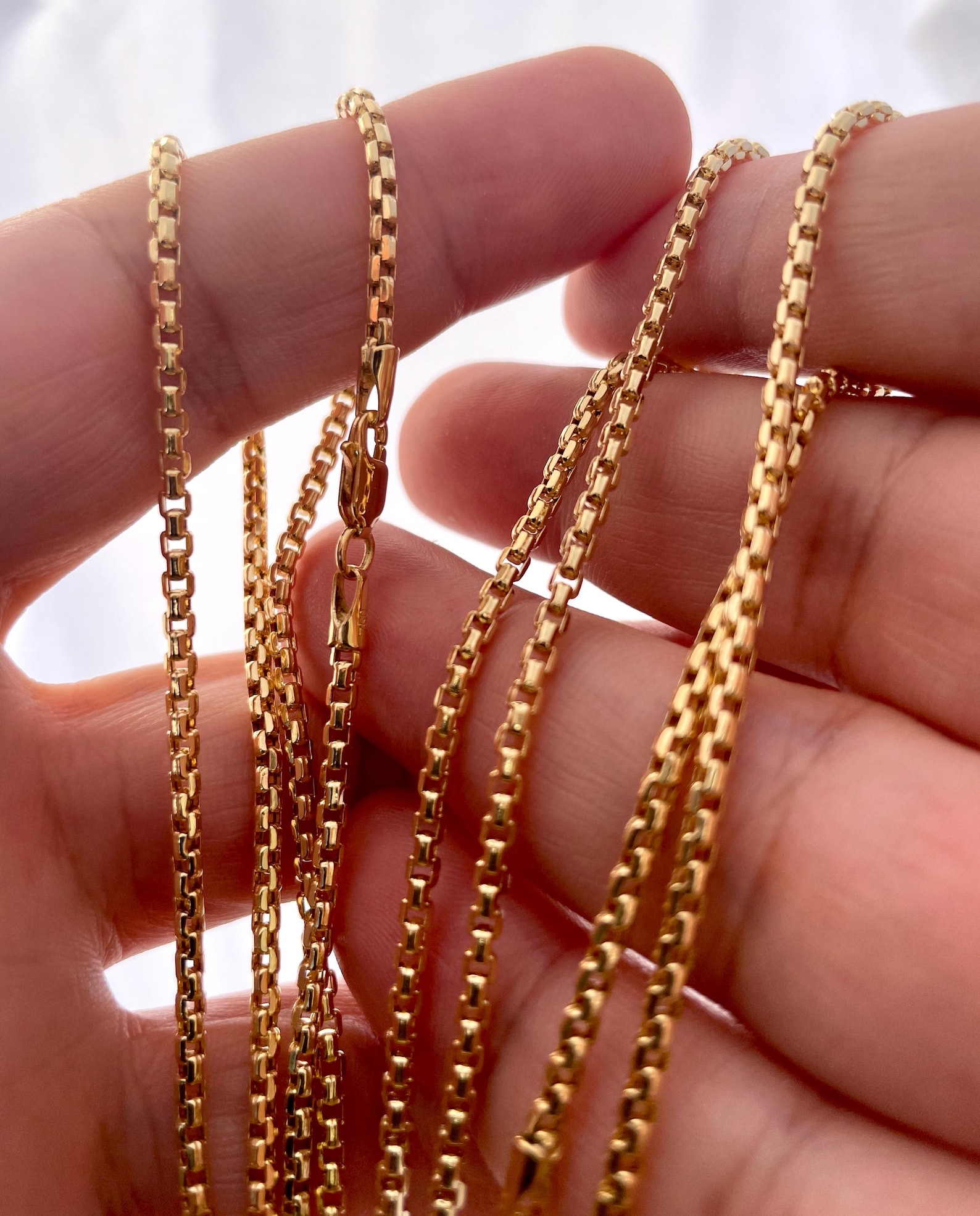 18k Solid Gold Box Chain Necklace (2.5mmthickness)real Gold ,for Her ...